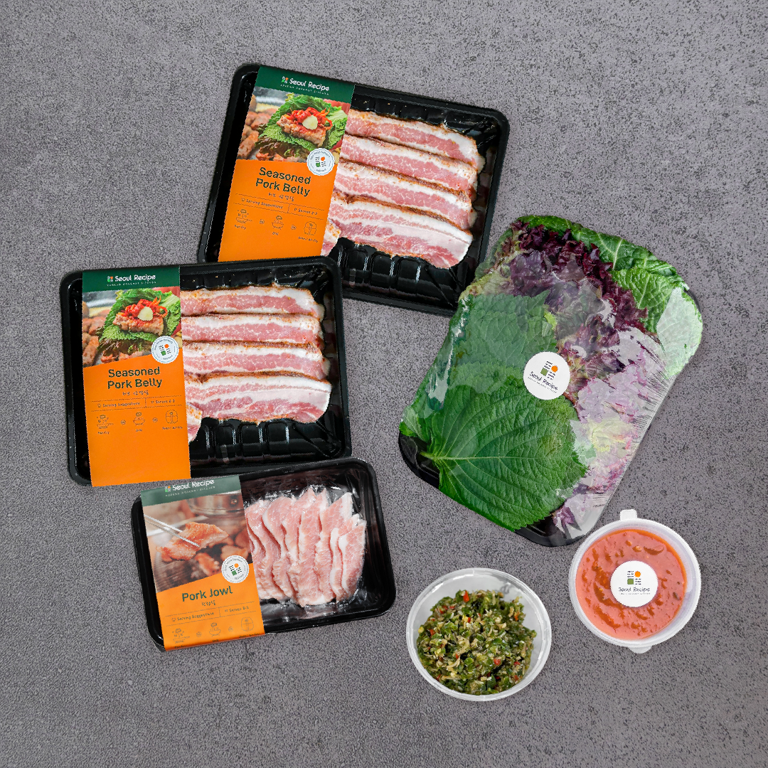 [Seoul Recipe] Pork Belly & Pork Jowl Duo Set 돼지 삼겹살 & 항정살 바베큐 세트 ...